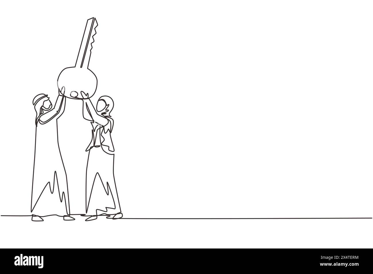 Single continuous line drawing Arabian businessman and businesswoman ...