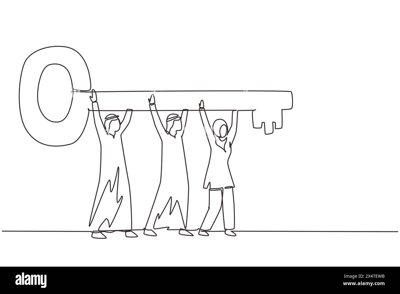 Single continuous line drawing business teamwork key of success concept ...