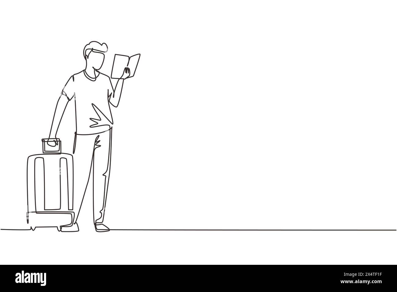 Single one line drawing man reading textbook. Male student standing ...