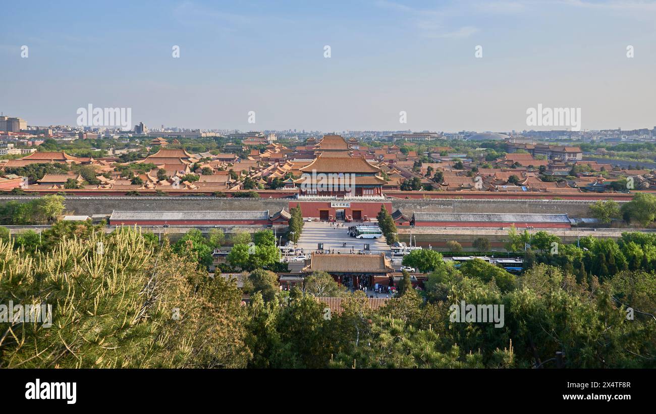 Aerial view of Forbidden City (Palace Museum) and Beijing cityscape ...