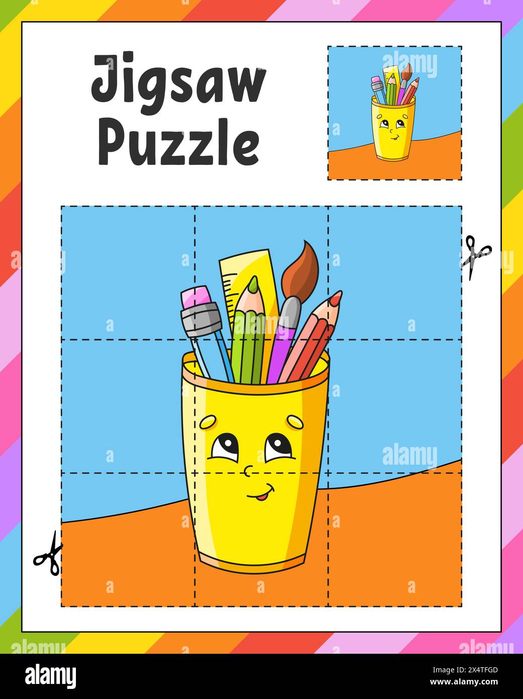 Jigsaw Puzzle. Cut and play. Square puzzle. Logic game for kids ...