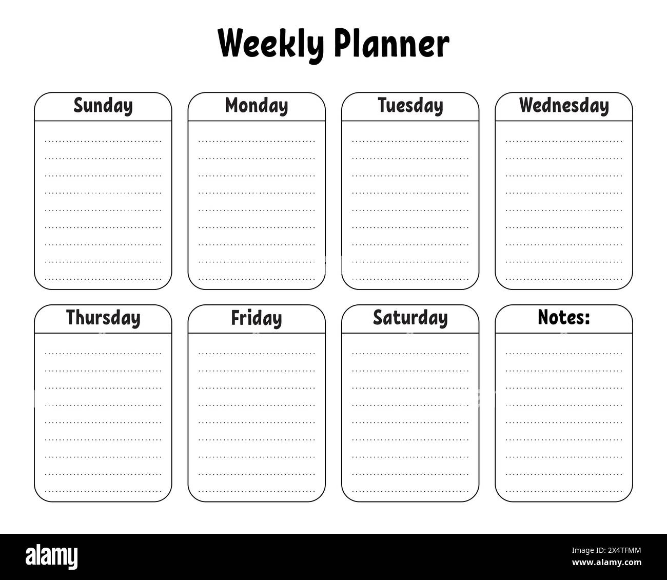 Weekly planner. Bright colorful blank printable template. Vector illustration Stock Vector Image ...