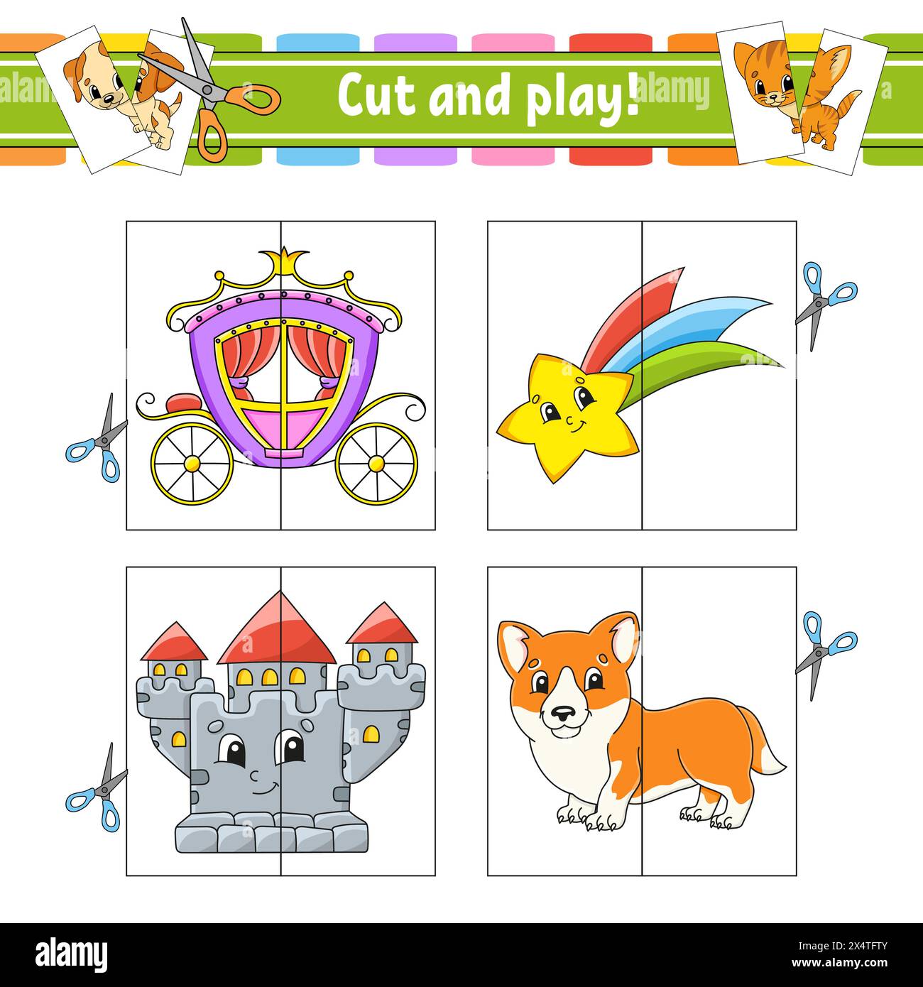 Cut and play. Flash cards. Color puzzle. Education developing worksheet ...