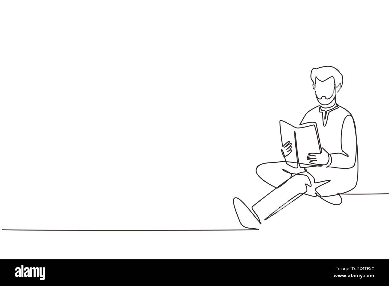 Single continuous line drawing smart Arabian student preparing for exam ...