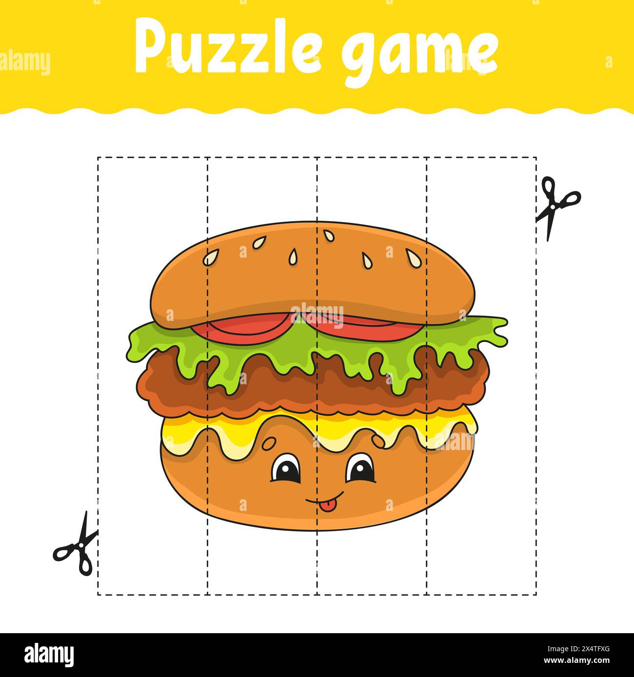 Puzzle game for kids. Cutting practice. Education developing worksheet ...