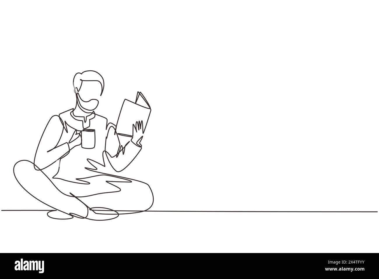 Single one line drawing smart Arab student preparing for exam. Man ...