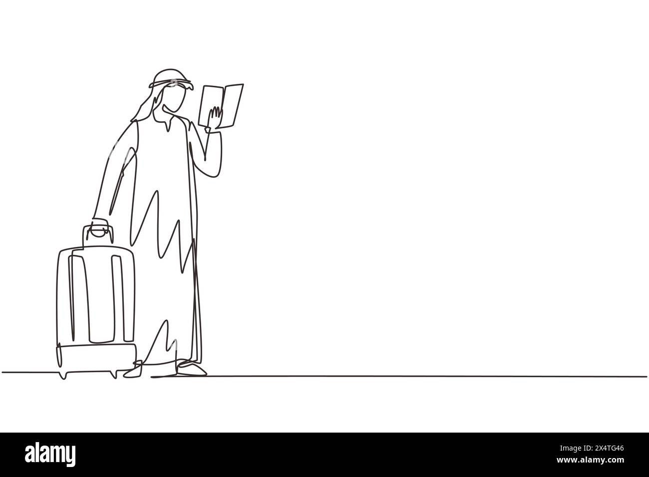 Single one line drawing Arabian man reading textbook. Male student ...