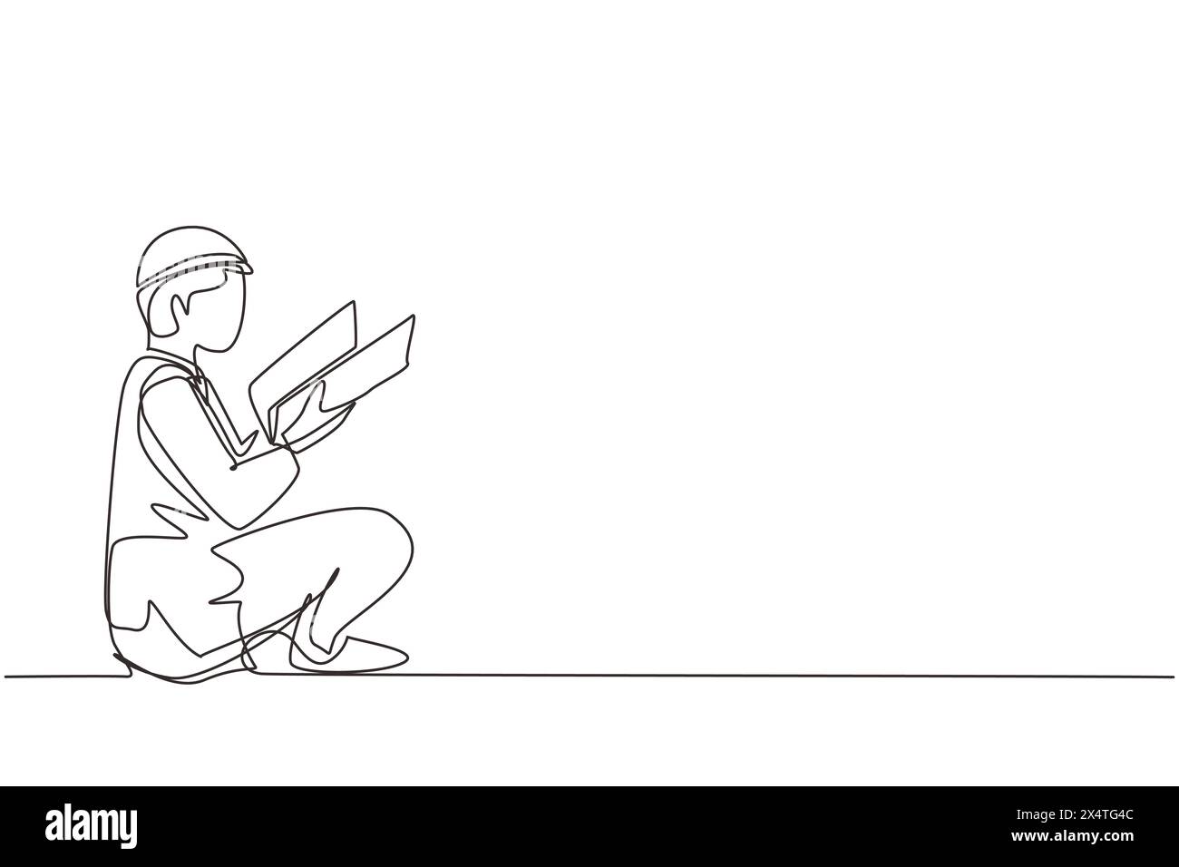 Single continuous line drawing teenage Arab man in traditional clothing ...