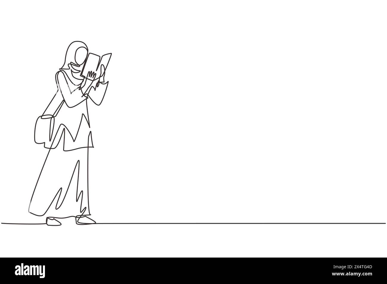 Continuous one line drawing young Arabian lady with hijab and trendy ...