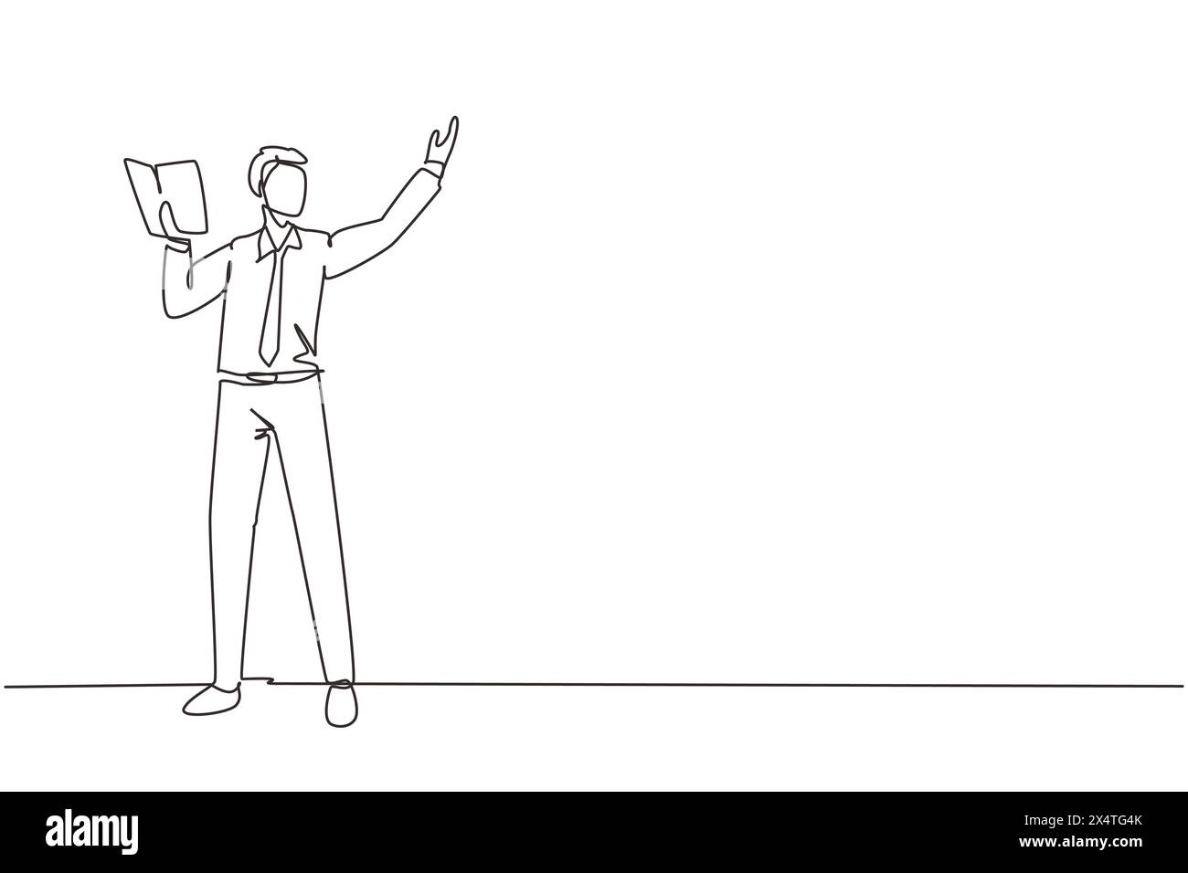 Single continuous line drawing man teacher teaching lesson in front ...