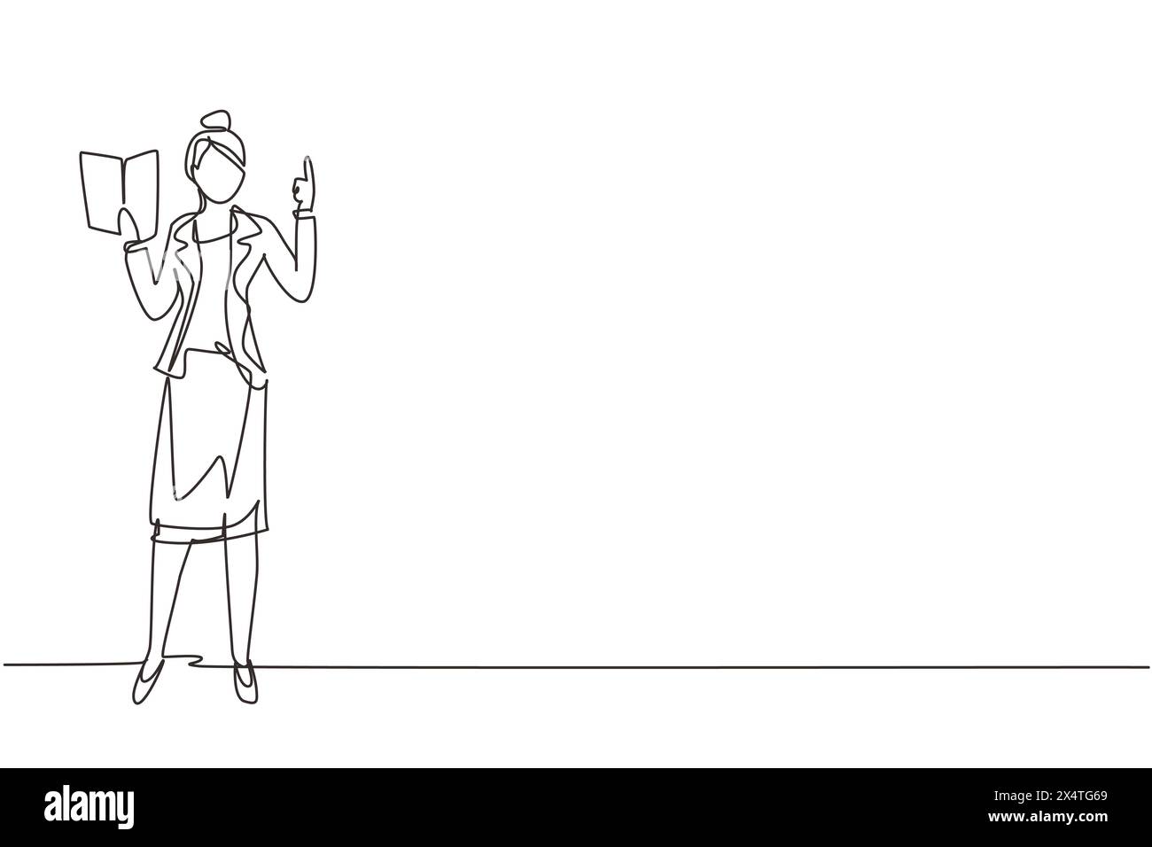 Single continuous line drawing young woman professor standing in front ...