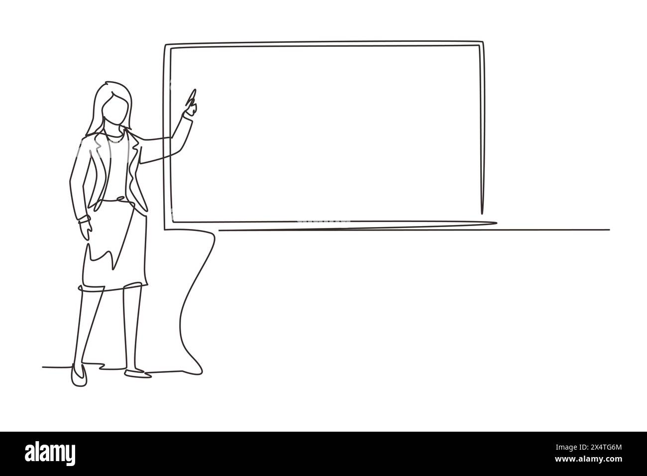 Continuous one line drawing woman teacher professor standing in front ...