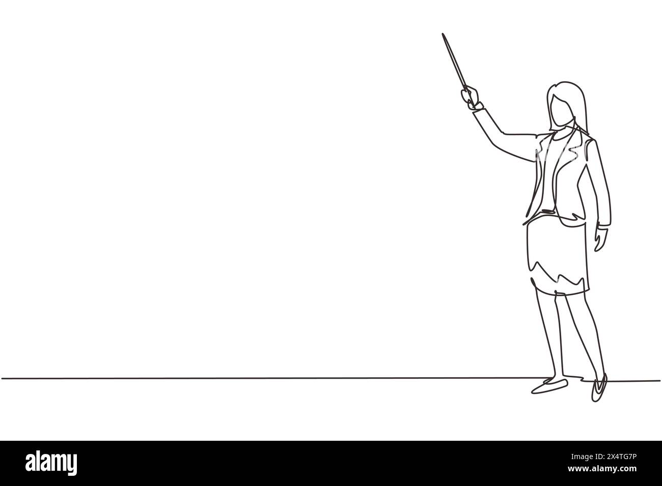 Single Continuous Line Drawing Female Teacher Professor Standing In