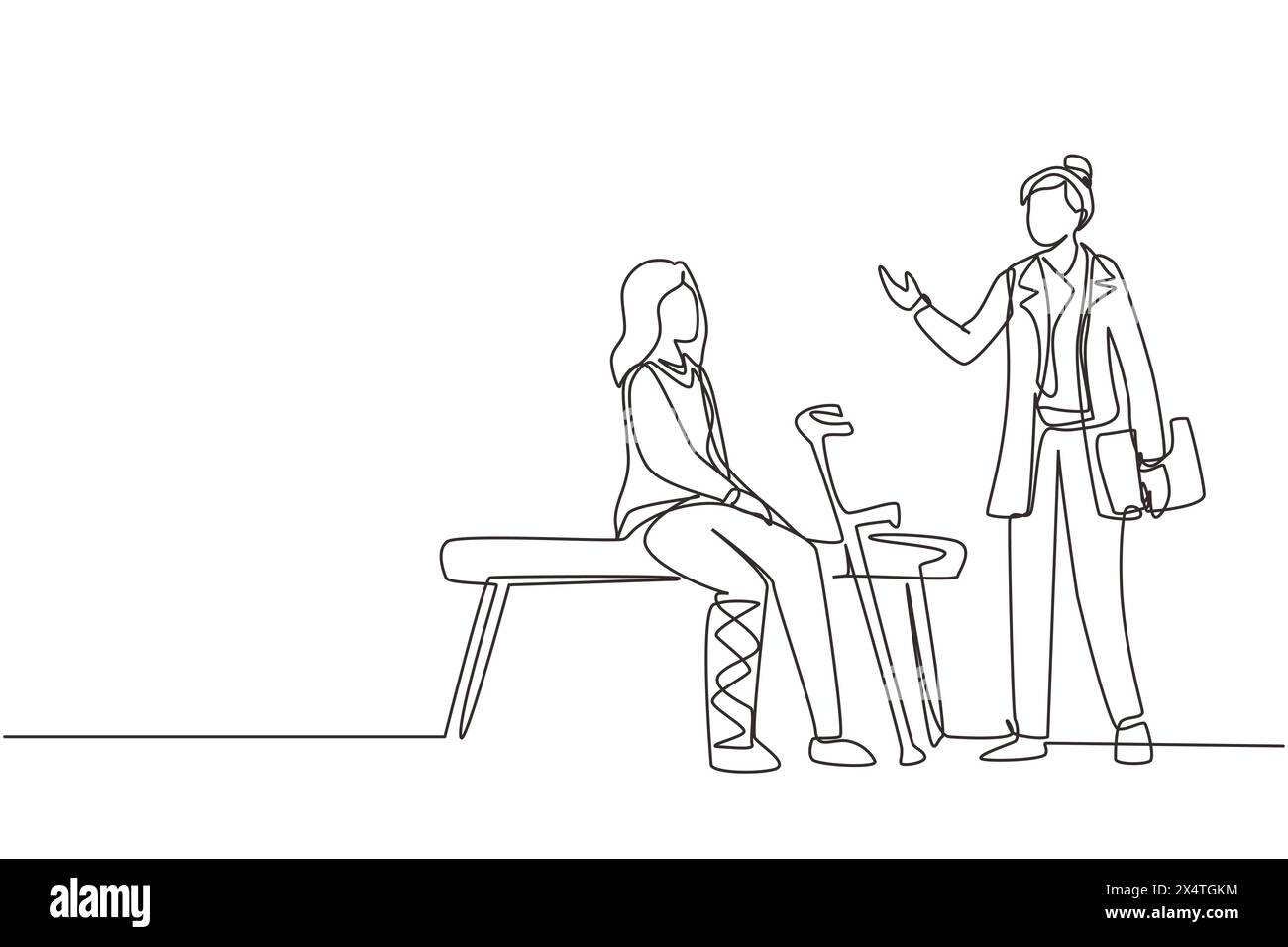 Continuous one line drawing leg fracture patient. Medical doctor ...