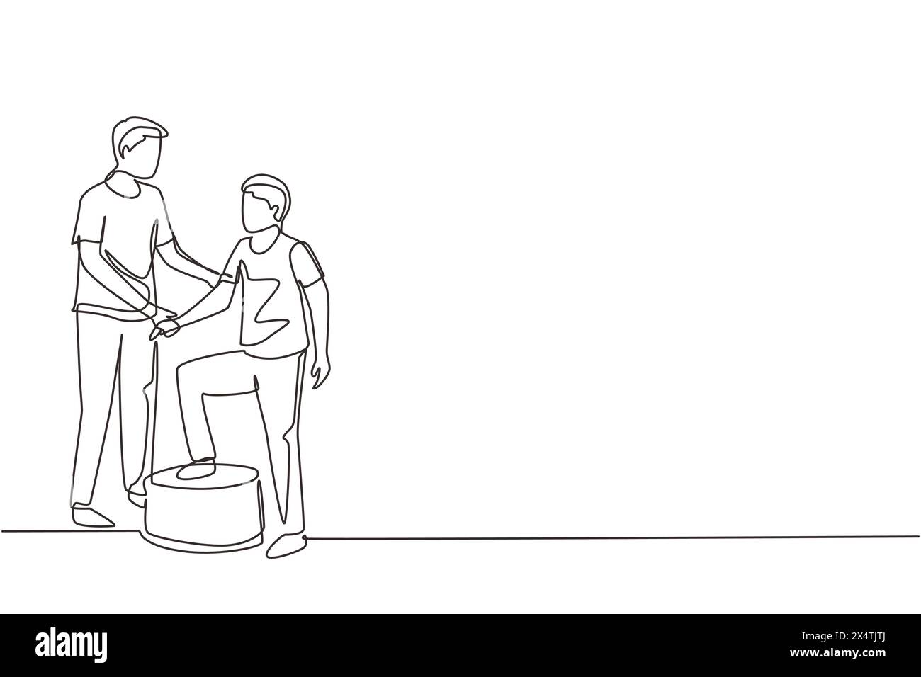 Continuous one line drawing man therapist helping young male patient ...