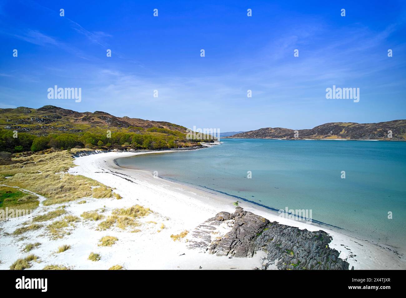 Silver Sands of Morar Highland Scotland blue sky over cove and sand ...
