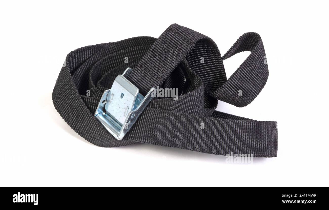 Black ratchet strap isolated on a white background Stock Photo - Alamy
