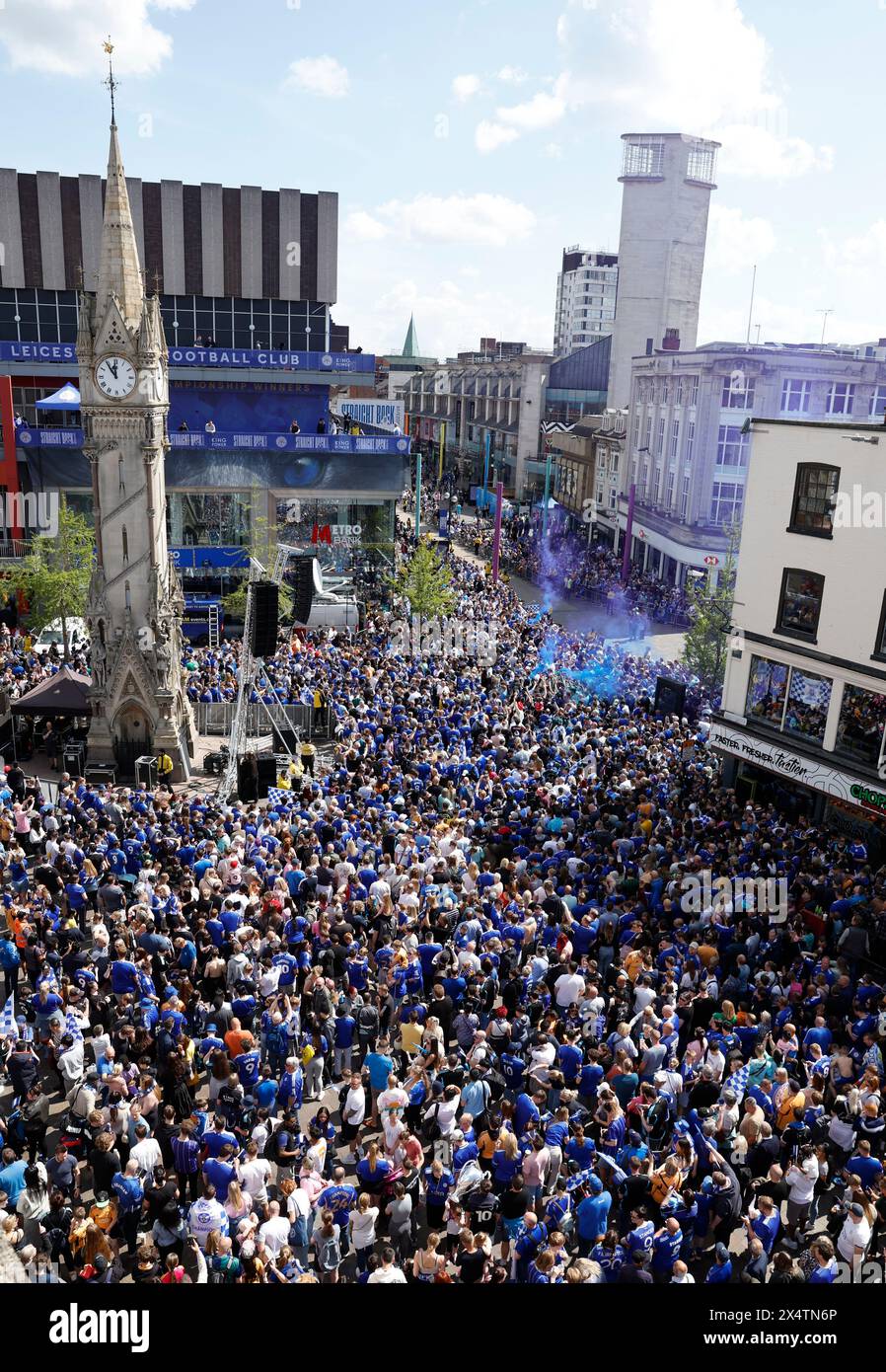 Leicester City fans gather at Gallowtree Gate ahead of an open-top bus ...