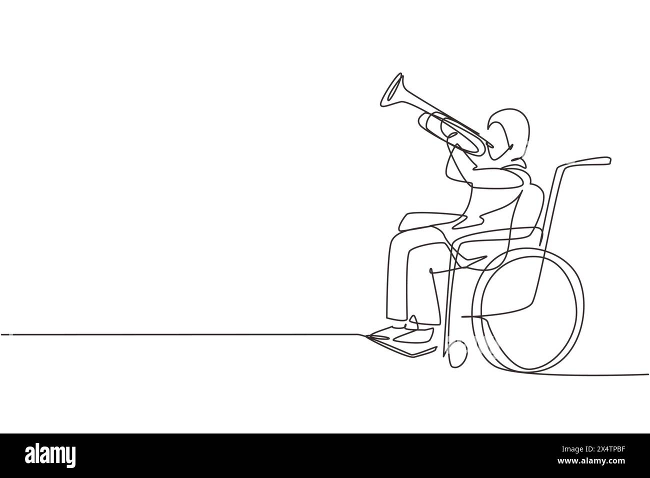 Single continuous line drawing Arabian female in wheelchair playing ...