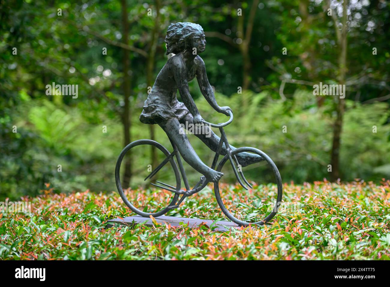 The Girl on a Bicycle sculpture by David Marshall at Singapore Botanic Gardens, Singapore Stock ...