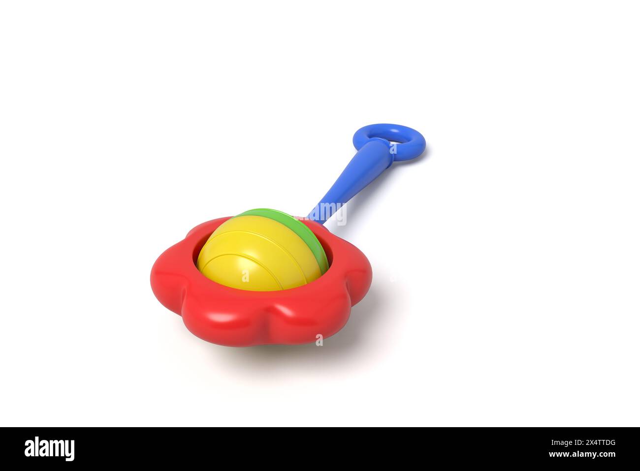 Colorful red rattle with blue handle and ball Stock Photo - Alamy