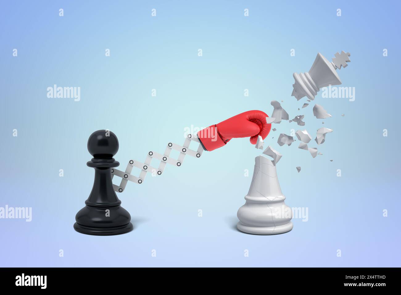 Pawn boxing glove striking king chess piece Stock Photo - Alamy
