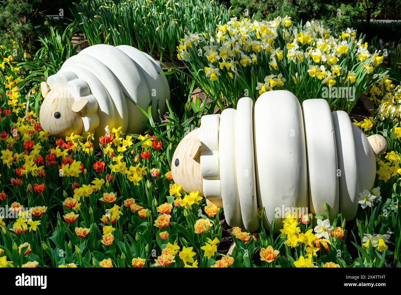 Wooden sheep on display at Tulipmania 2024 @ The Flower Dome, Gardens ...