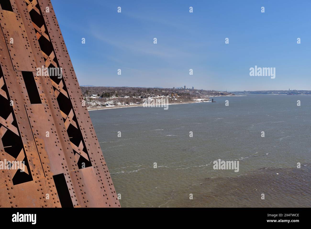 Saint Lawrence river viewed from the Quebec bridge. Riveted steel ...