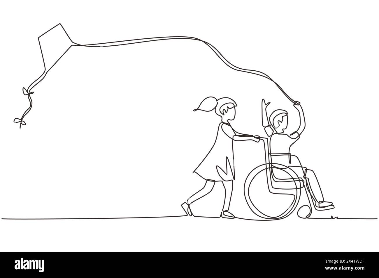 Single continuous line drawing happy child disabled concept. Hand drawn ...