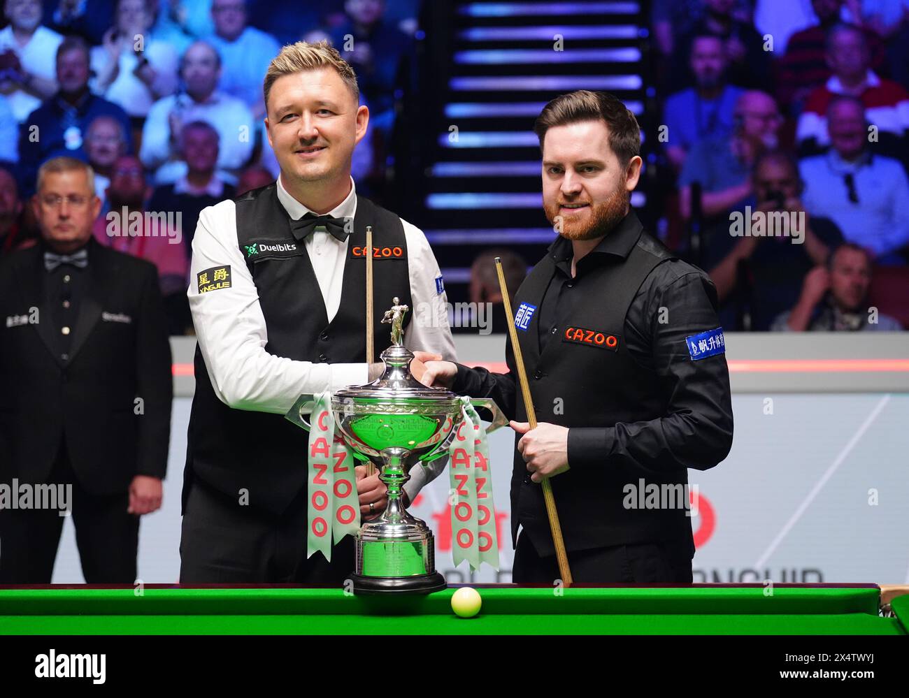 Jak Jones and Kyren Wilson before the final on day sixteen of the 2024 ...