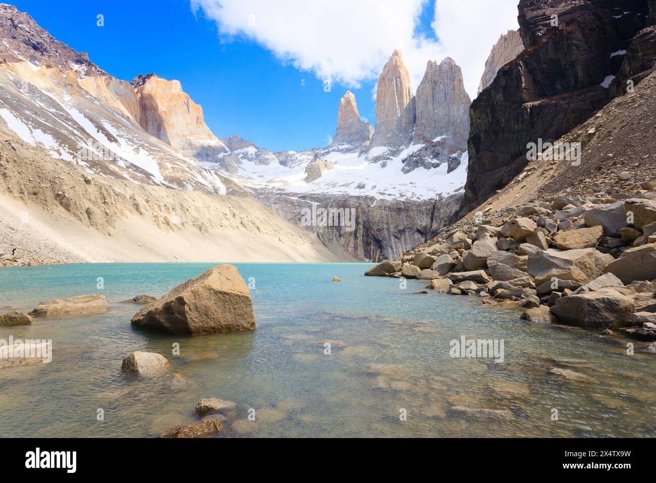Torres del Paine peaks view, Chile. Base Las Torres viewpoint. Chilean ...