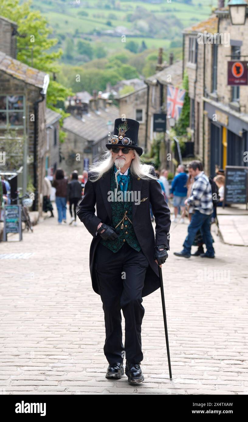A Person attending the Haworth Steampunk Weekend, in the village of ...