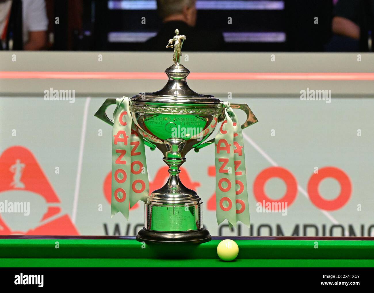 The World Snooker Championship Trophy sits on the table ahead of the ...