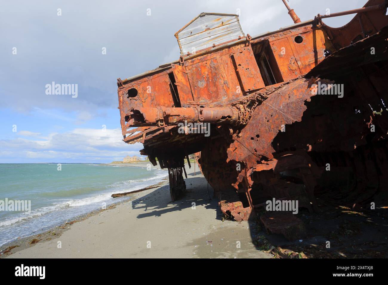 Wreckages on San Gregorio beach, Chile historic site. Beached ships ...