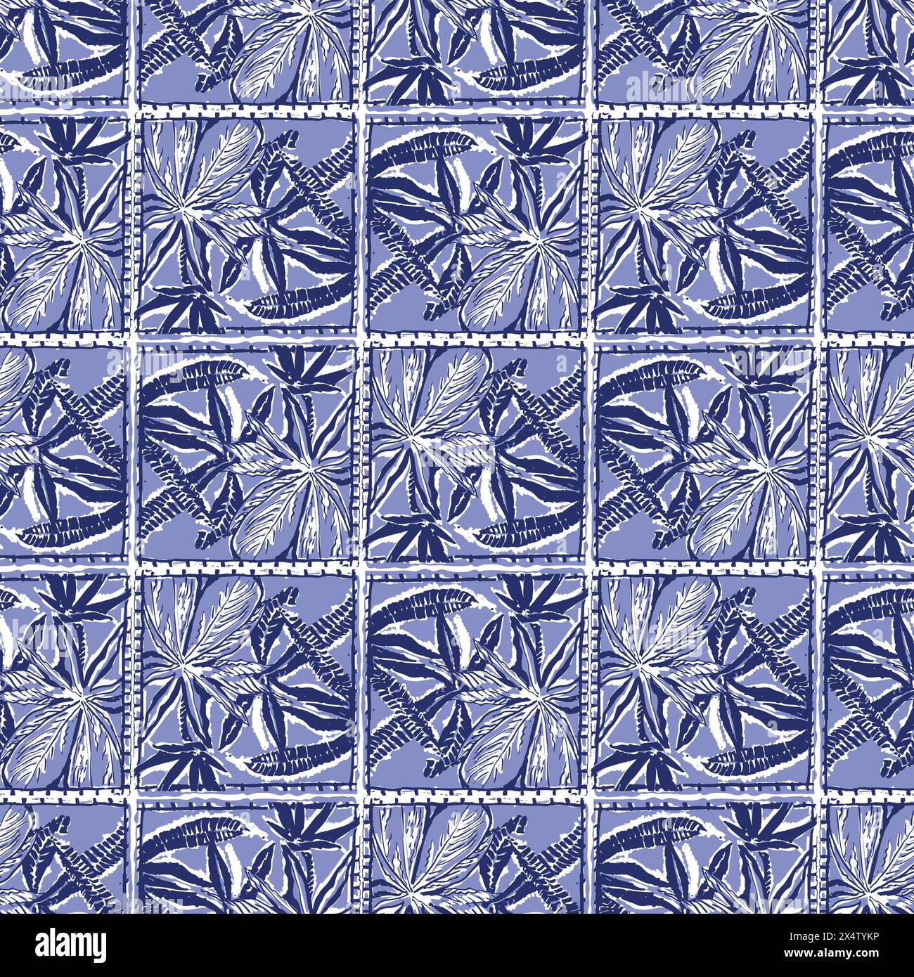 Indigo blue Japanese block print effect pattern. Seamless hand made ...