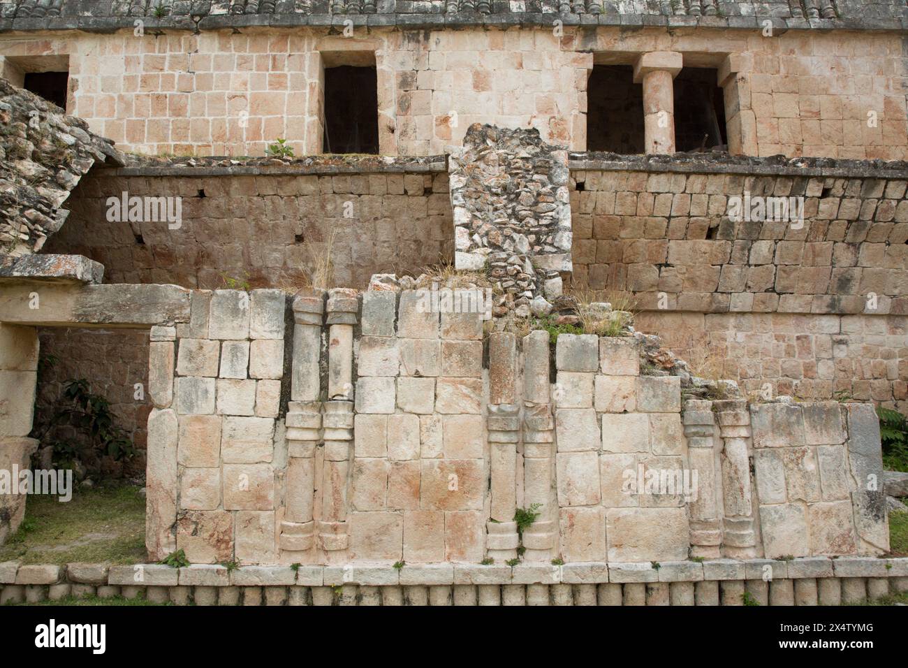 Stone Columns, Palace (Teocalli), Kabah Archaeological Site, Mayan ...