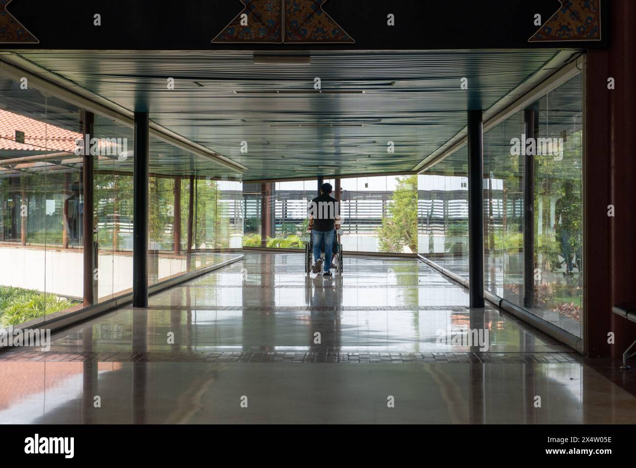 Man Walks Towards Gate D6 for Boarding at the Airport. Terminal Trek ...