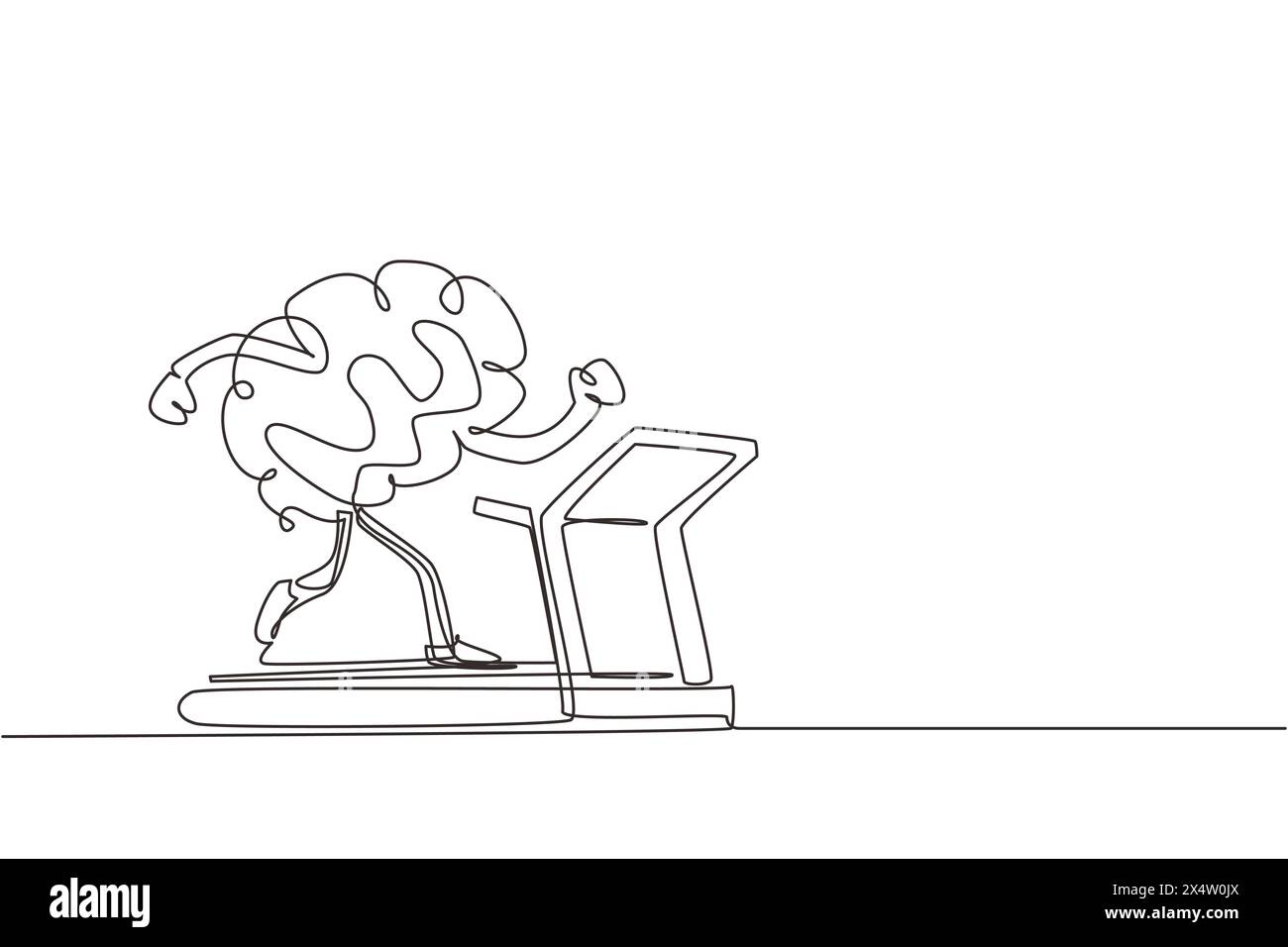 Continuous one line drawing brain working out on a treadmill. Work on ...