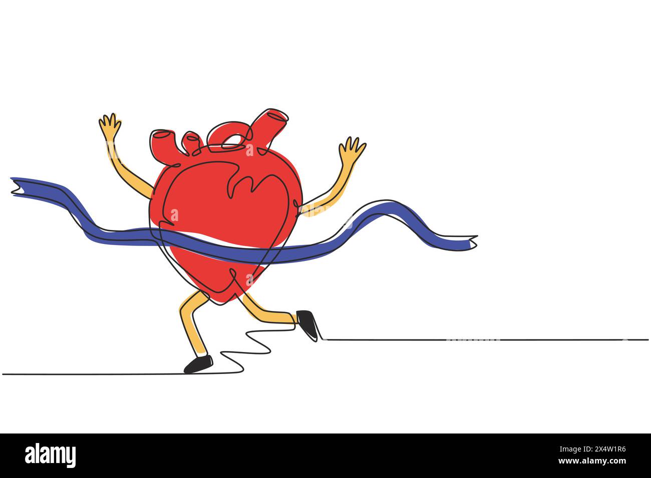 Single continuous line drawing cute heart organ marathon run through ...