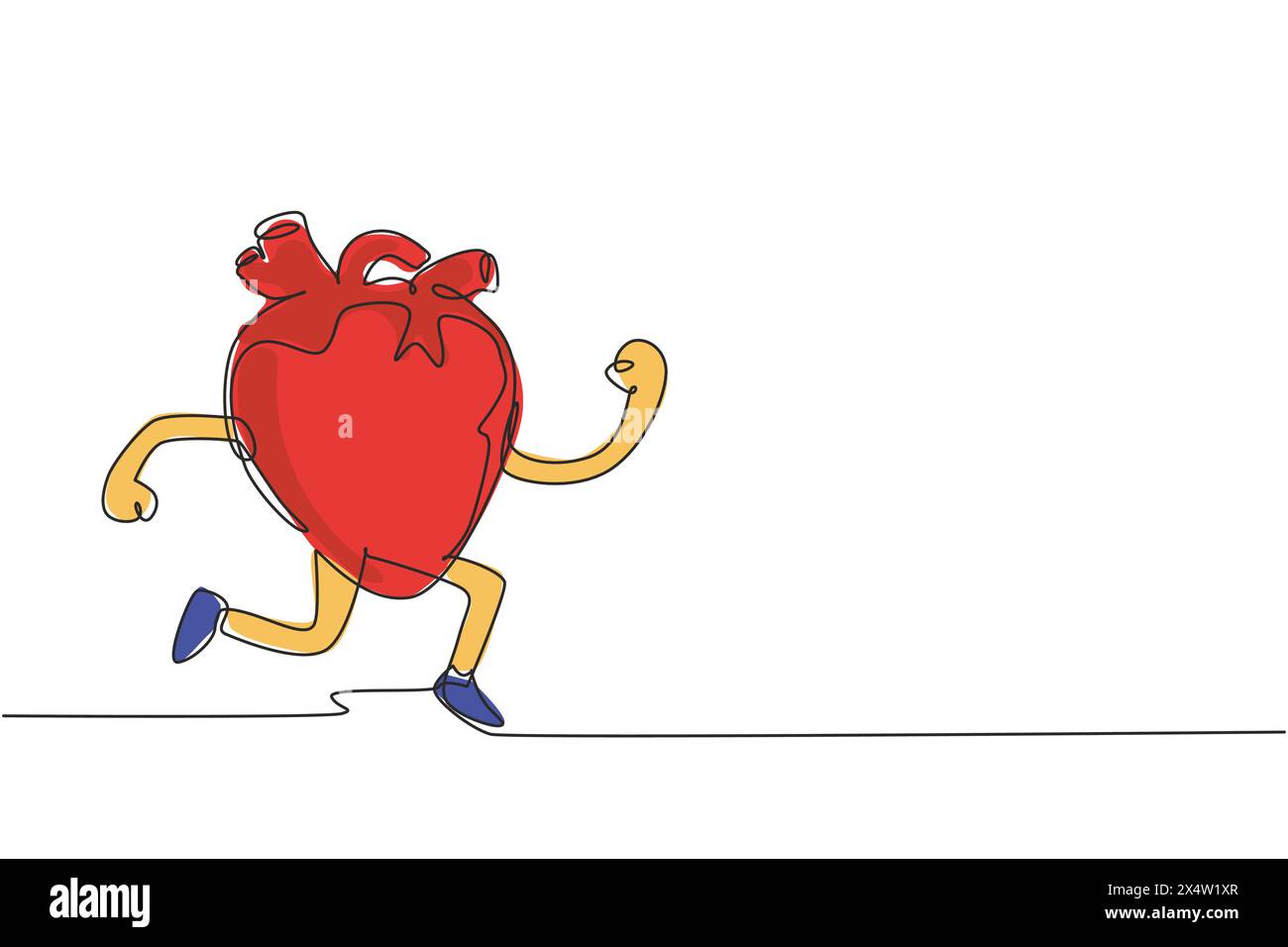 Single one line drawing cute funny heart organ jogging run. Heart organ ...