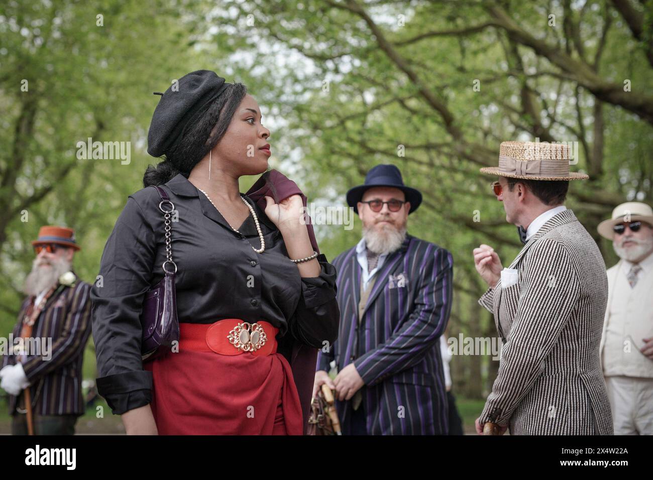 London, UK. 5th May 2024. The Grand Flaneur Walk. Impeccably dressed ...