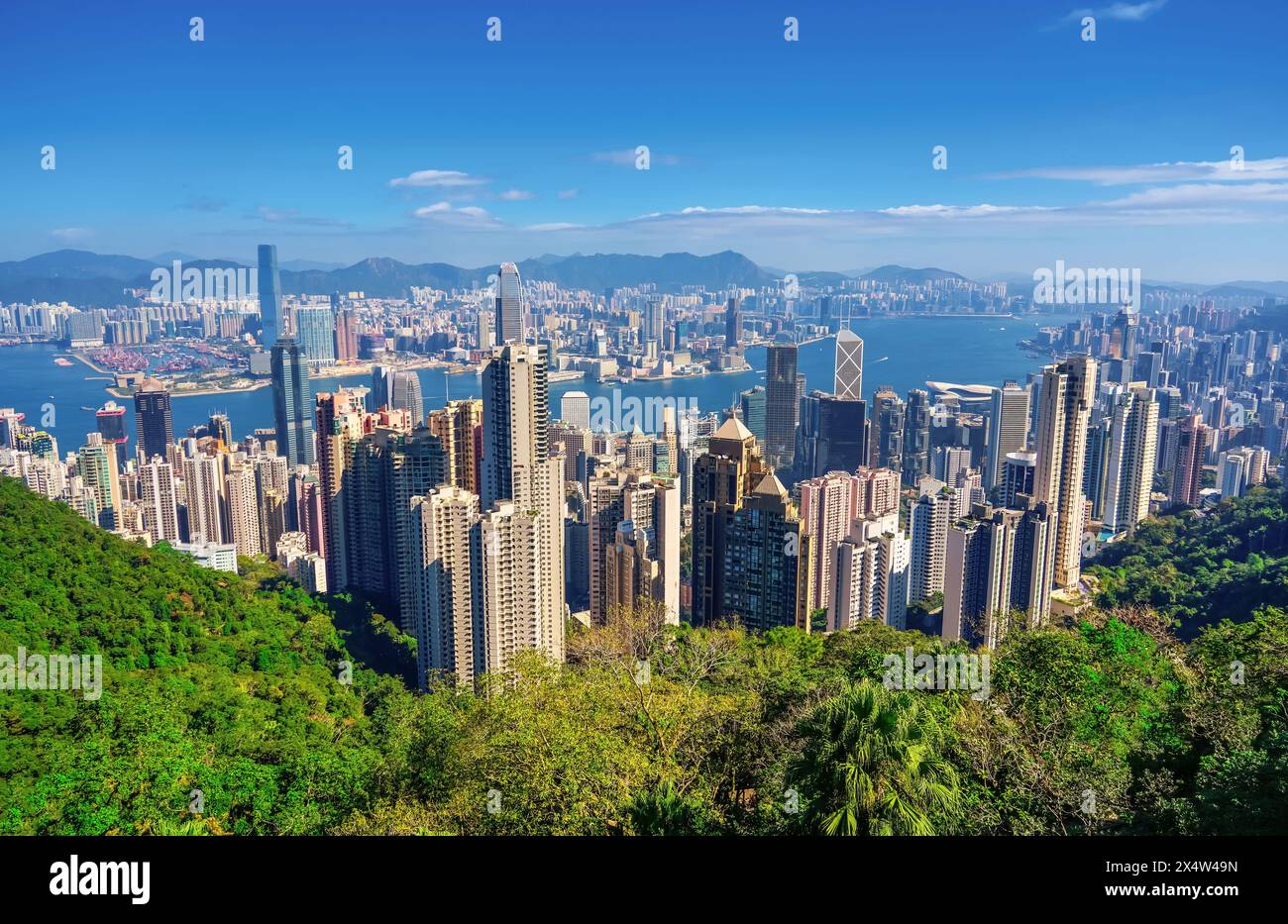 Wonderful panoramic of Hong Kong city view from Victoria Peak, modern ...