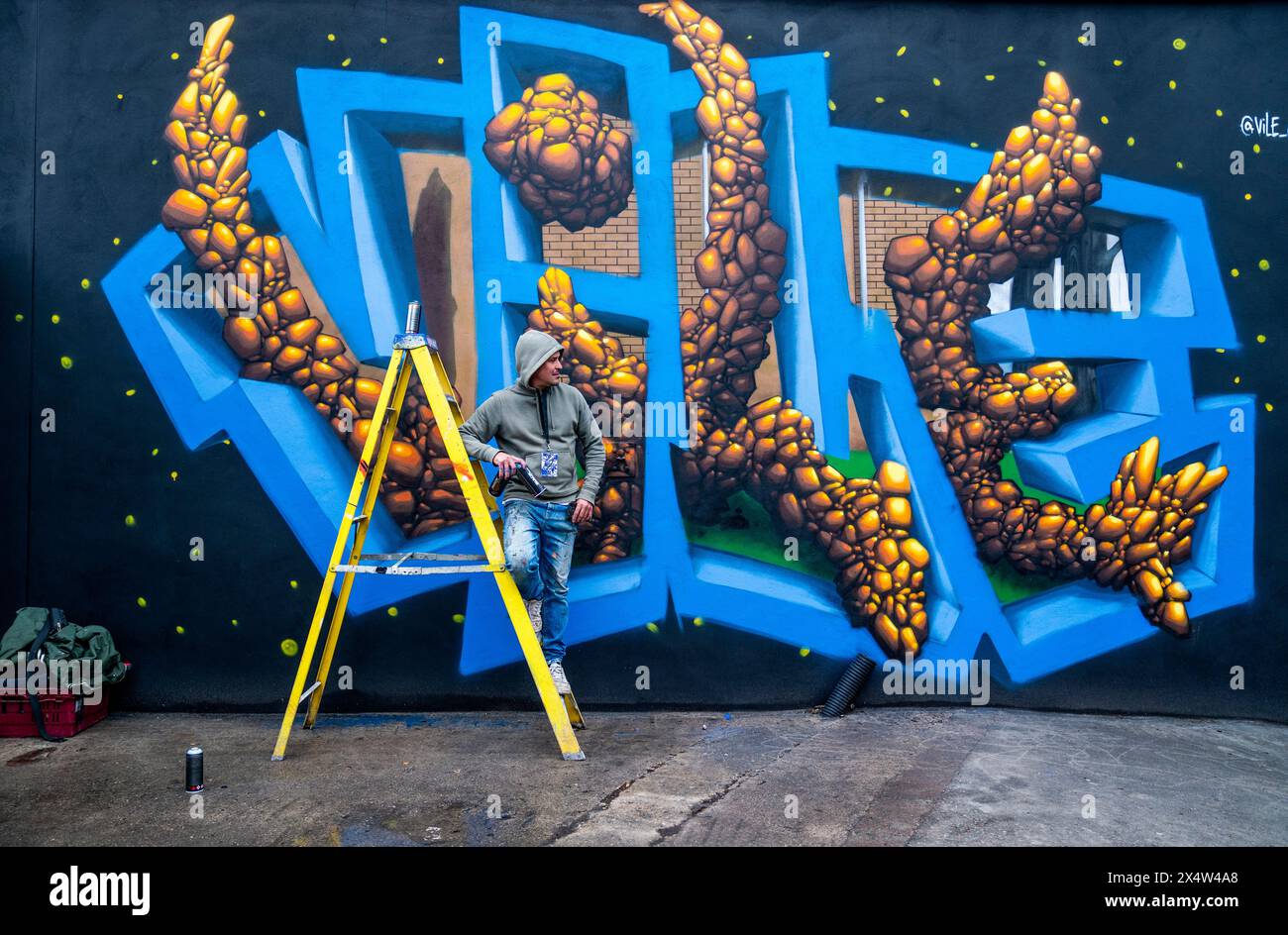 Artist Vile Graffiti works on his mural at the Yardworks Festival 2024 ...