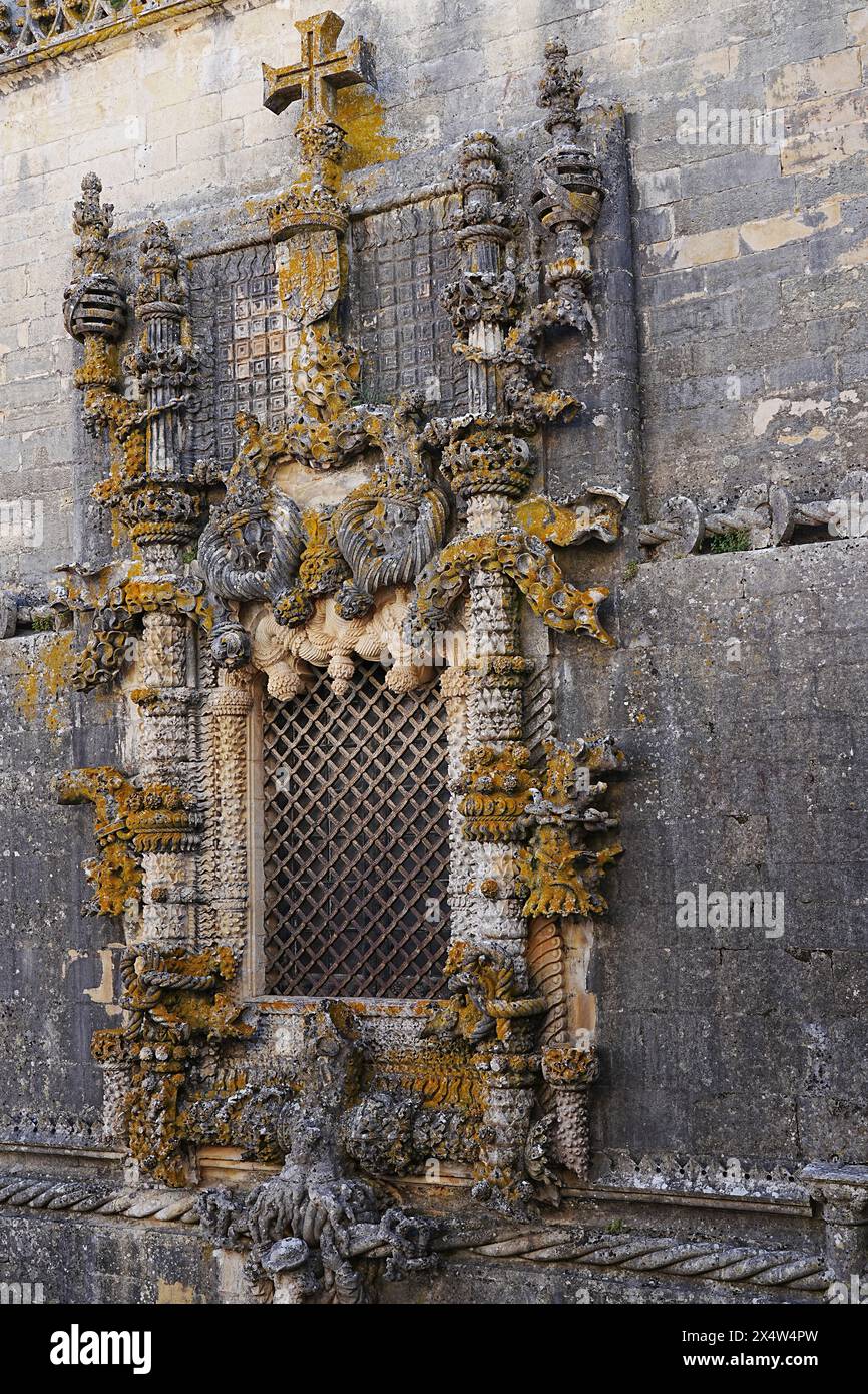 Chapterhouse window of convent of Christ in European TOMAR city at ...