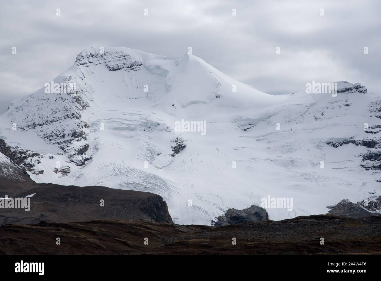 Athabasca Glacier is running from Columbia Icefield which is the ...