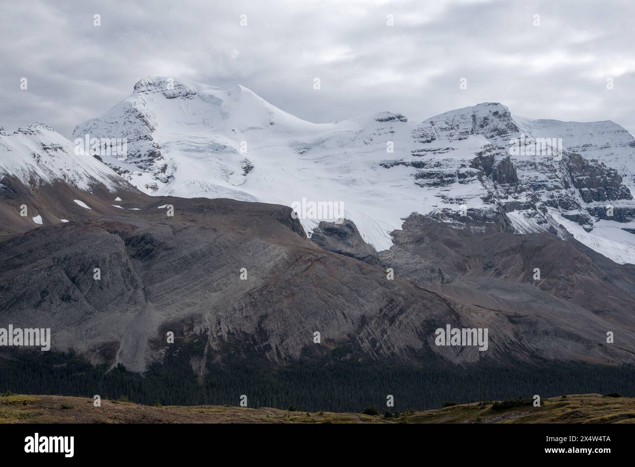 Athabasca Glacier is running from Columbia Icefield which is the ...