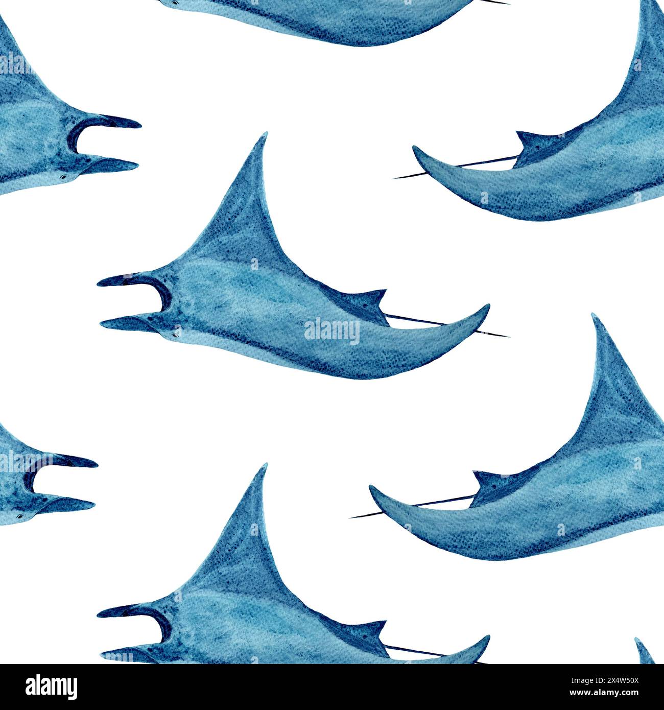 Manta ray watercolor seamless pattern isolated on white. High quality ...