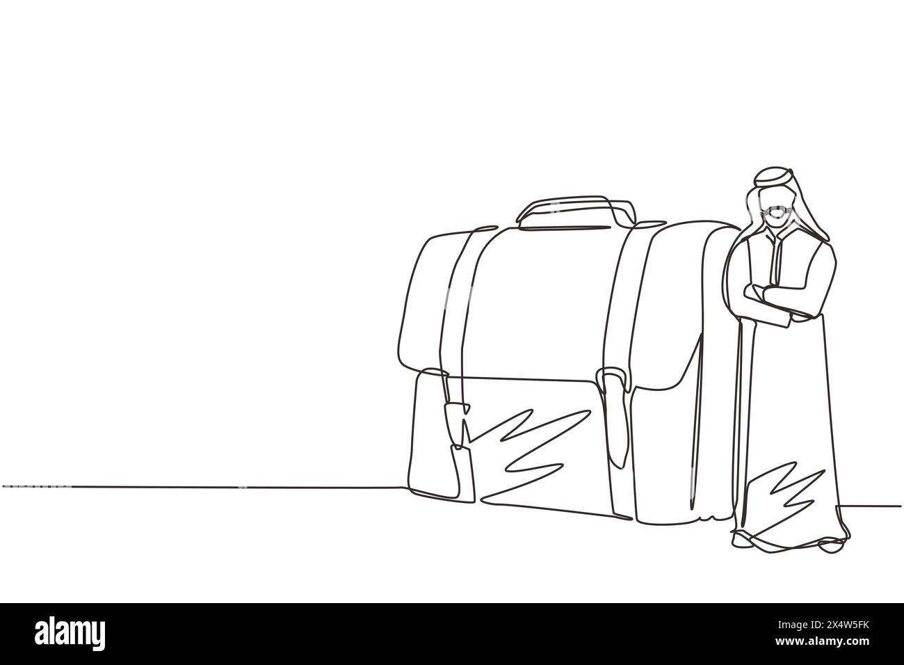 Continuous one line drawing modern confident Arab male entrepreneur ...