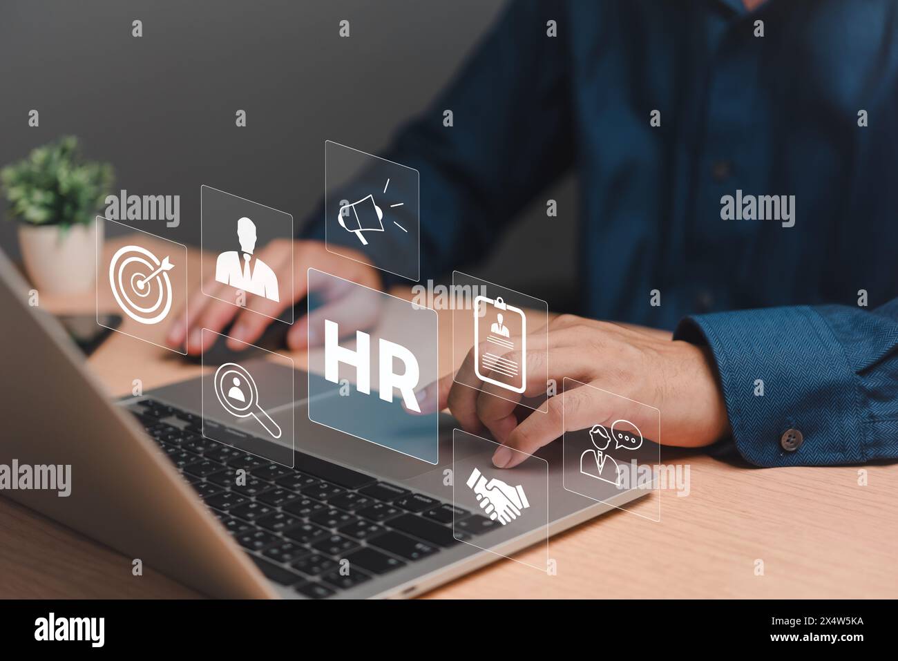 An HR manager engages with an interactive Human Resources management ...