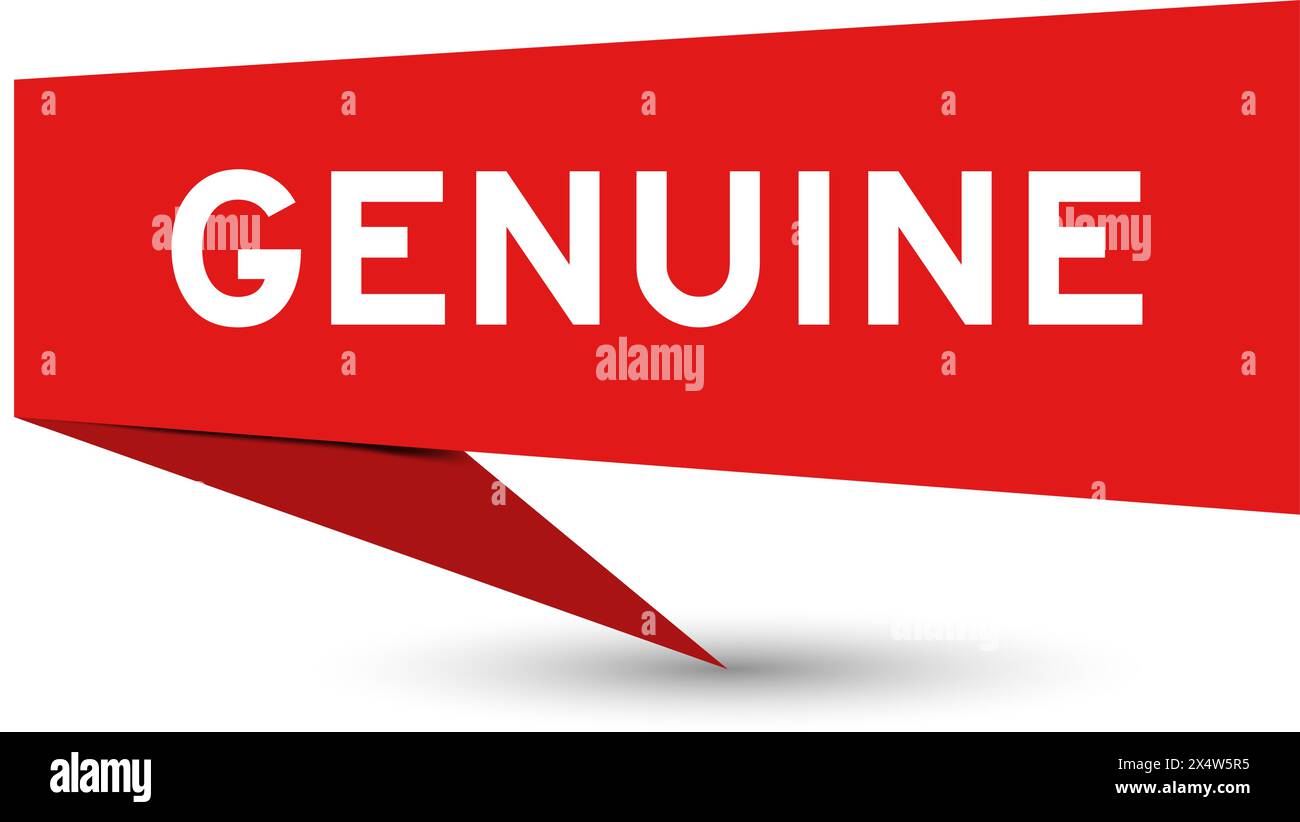 Red color speech banner with word genuine on white background Stock ...